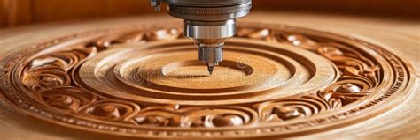 Cnc Router Precision Crafting An Ornate Wooden Design With Sharp Detail And Accuracy Stock