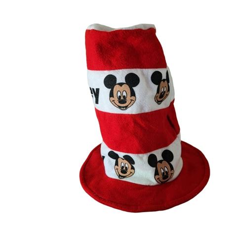 Disney Mickey Mouse Stove Pipe Felt Hat Red White Str Gem