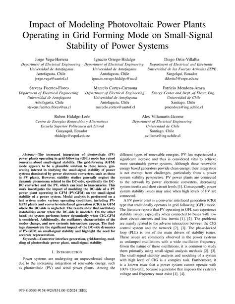 Pdf Impact Of Modeling Photovoltaic Power Plants Operating In Grid