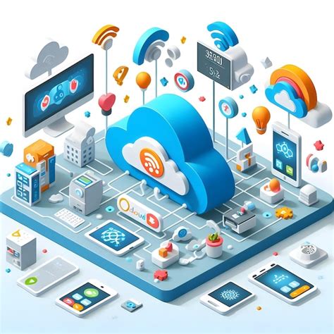3d Flat Icon As Cloud Computing And Iot Integration With Connected Device Icons Concept As