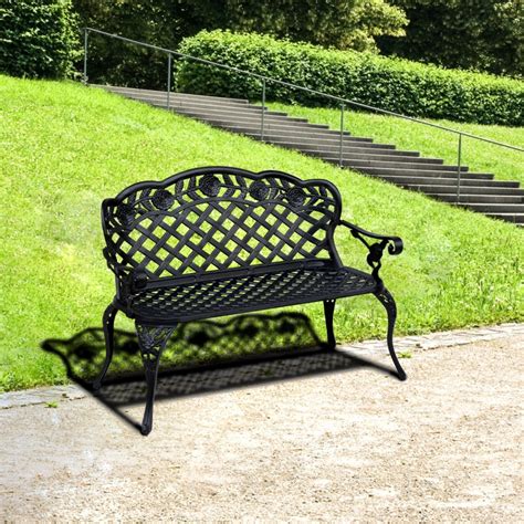 Black Cast Aluminium Garden Bench 107x58x85 Cm