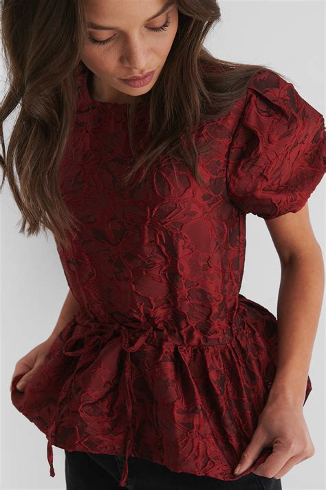 Structured Drawstring Top Red Na