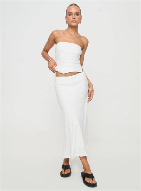 Ermias Linen Blend Midi Skirt White Princess Polly Usa
