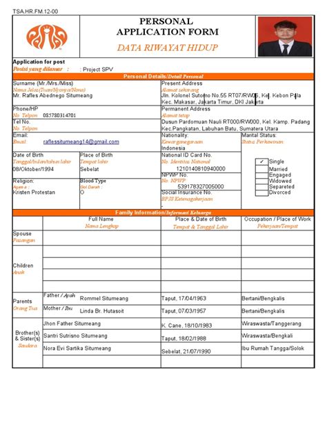 Form Data Diri Pelamar Johnny Andrean Group Pdf