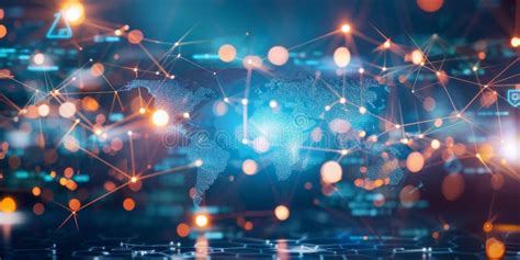 Global Network Connections With Abstract World Map And Glowing Digital