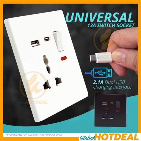 13a Universal Switch Socket Suis Soket Rumah Usb Port 2 1a Type C Fast Charging Usb Multi Socket