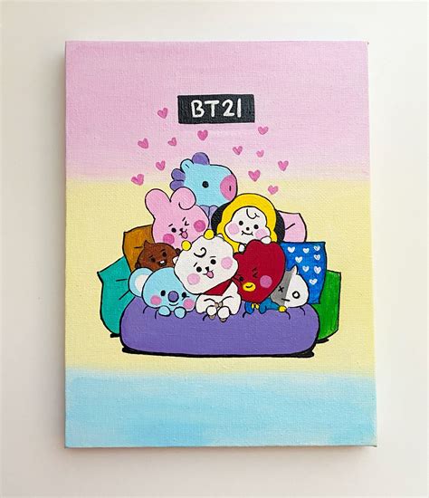 Bt21 Painting Bt21 Merch Bts Merch Bt21 Wall Décor Mini Canvas Art
