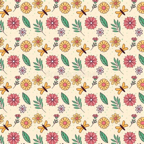 Spring Pattern Illustration In Hand Drawn Flat Design Style Stock