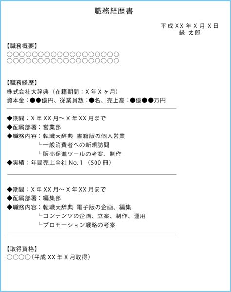 職務経歴書手書き書き方見本 職務経歴書 テンプレート 手書き用 Hdnf