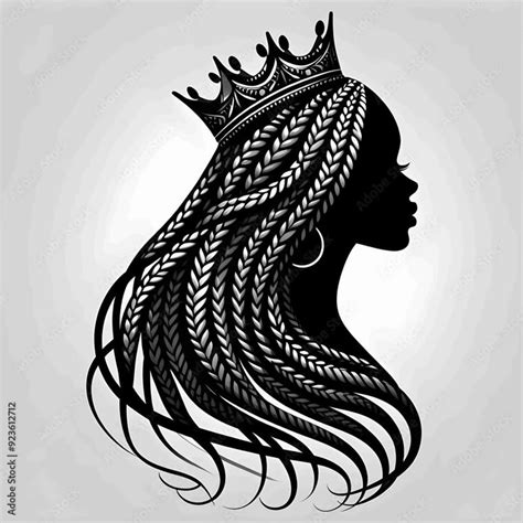 Stockillustratie African Black Hair Long Flowing Braids Silhouette