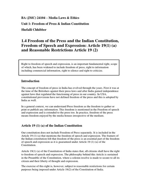 14 Mle Freedom Of The Press And The Indian Constitution Pdf