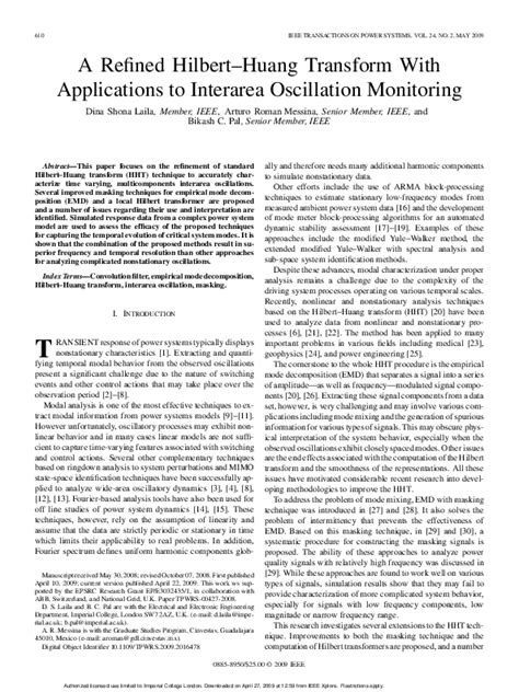 Pdf A Refined Hilberthuang Transform With Applications To Interarea Oscillation Monitoring