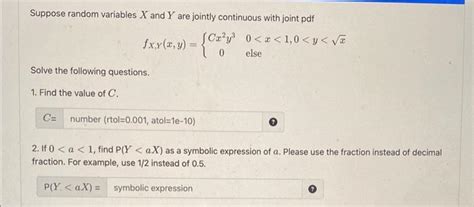 solved suppose random variables x and y are jointly