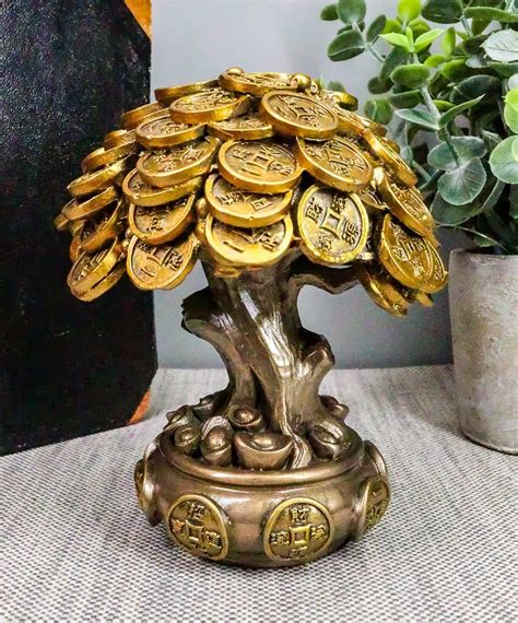 Ebros Feng Shui Gold Tree Statue Golden Money Coin Tree Of Wealth And Abundance Decor Talisman