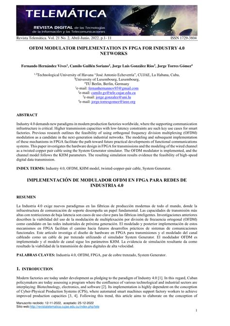 Pdf Ofdm Modulator Implementation In Fpga For Industry 40 Networks