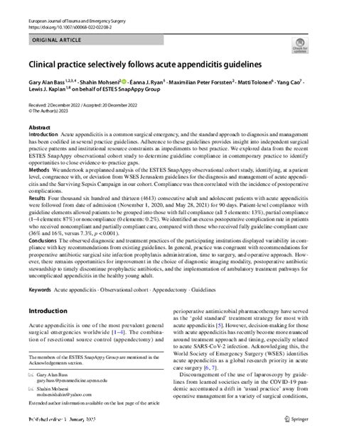 Pdf Clinical Practice Selectively Follows Acute Appendicitis Guidelines