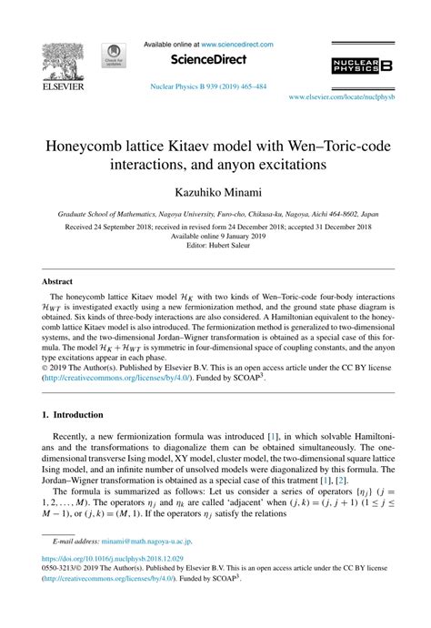 Pdf Honeycomb Lattice Kitaev Model With Wentoric Code Interactions And Anyon Excitations