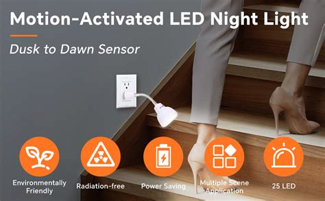 2pcs 3w Plug In Motion Sensor Night Light Pir Infrared Motion