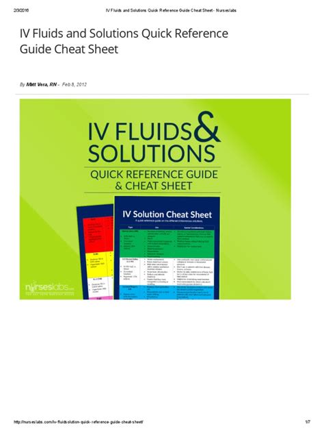 Iv Fluids And Solutions Quick Reference Guide Cheat Sheet Nurseslabs