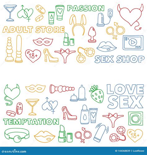 Vector Fijado Con Los Iconos De La Tienda Del Sexo Fondo Er Tico De Los Juegos Del Fetiche