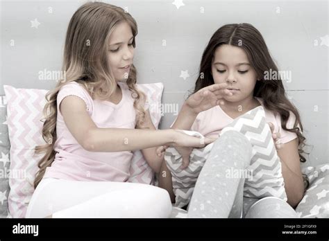 Evening Time For Fun Girls Happy Best Friends Or Siblings In Cute