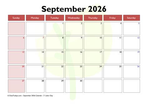 September 2026 Calendar Printable Pdf With Holidays