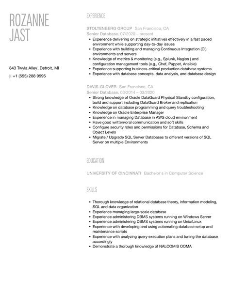 Senior Database Resume Samples Velvet Jobs Senior Database Resume Samples Velvet Jobs