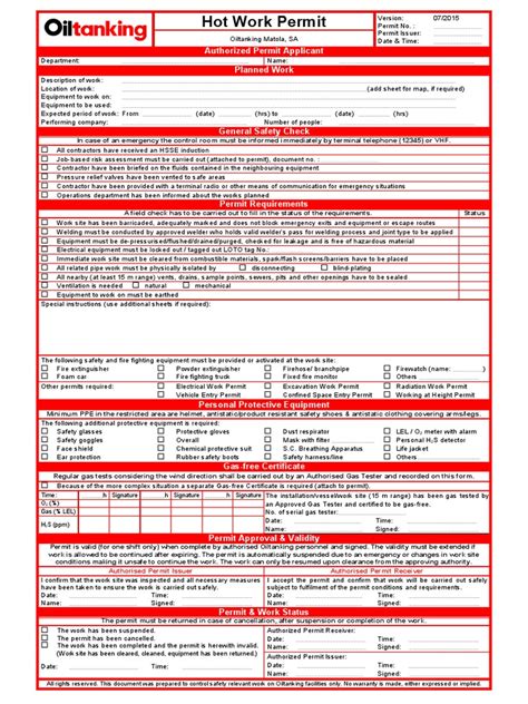 D06 Hot Work Permit Form Pdf Personal Protective Equipment