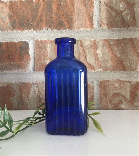 Antique Cobalt Blue Glass Poison Bottle With Ribbed Design 2 Oz Great