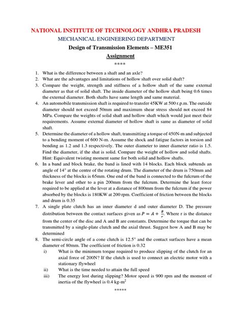 Dte Assignment To 3rd Year Pdf Download Free Pdf Clutch Lever