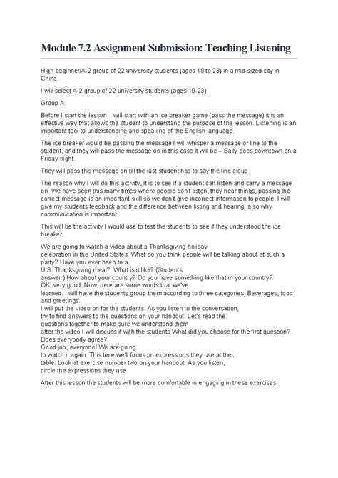 Module 7 Teach Listening Module 7 Assignment Submission Teaching