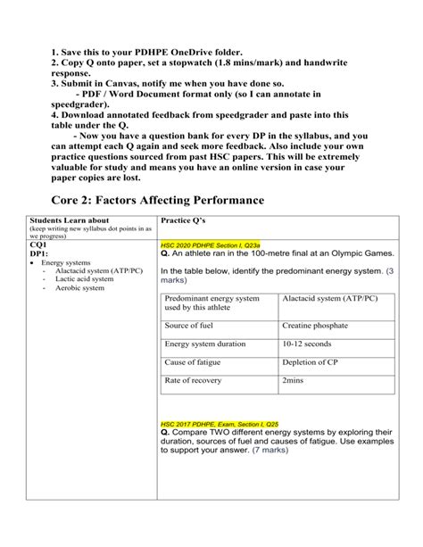 Pdhpe Factors Affecting Performance Worksheet