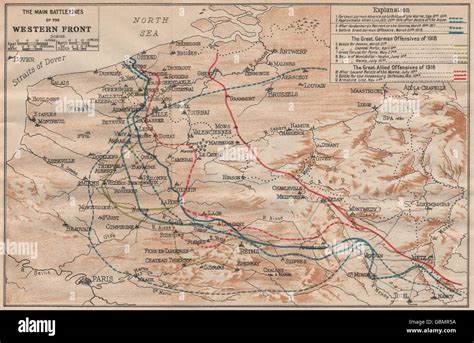 WESTERN FRONT MAIN BATTLE LINES Vintage Map WW First World War Stock Photo Alamy