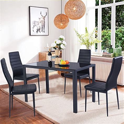 Ebs Brand Modern Faux Marble And Glass Dining Table Set And Faux Leather