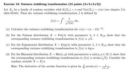 Solved Exercise 14 Variance Stabilizing Transformation 14