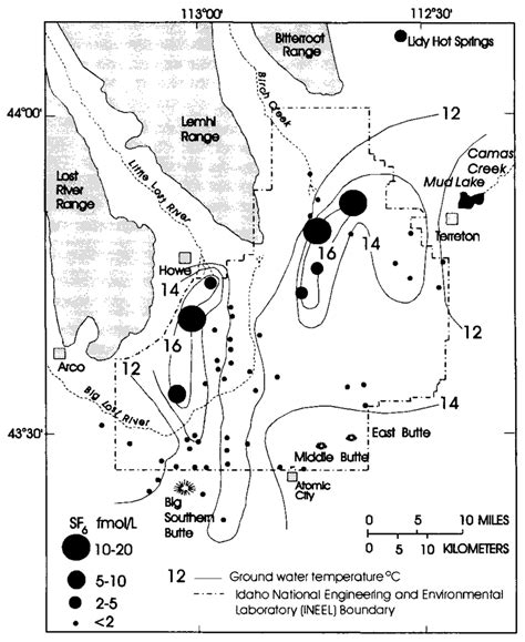 Map Showing The Groundwater Temperature And Concentration Of Sf 6 In Download Scientific