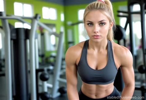 Blonde Woman Lifting Weights With Determination Stable Diffusion Online