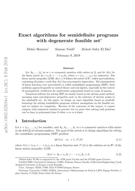 Exact Algorithms For Semidefinite Programs With Degenerate Feasible Set Deepai