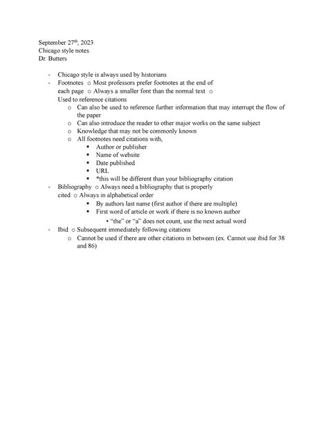 Chicago Styles Notes September 27 Th 2023 Chicago Style Notes Dr Butters Chicago Style Is