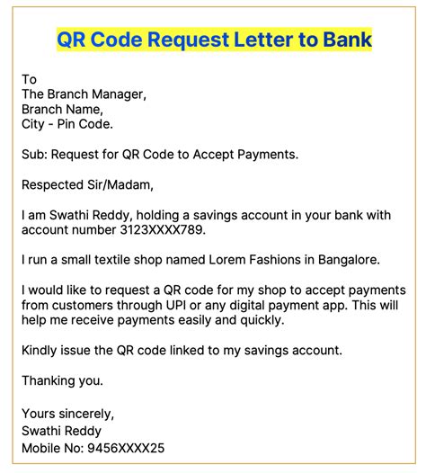 Sample Request Letter To Bank For Qr Code