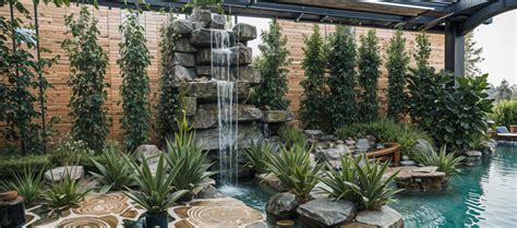 Modernist Exterior Shot Water Cascade Grass Floor Vegetation Wood Small