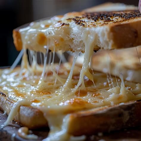Closeup Of Melted Cheese On Toasted Bread With A Gooey Stringy Texture