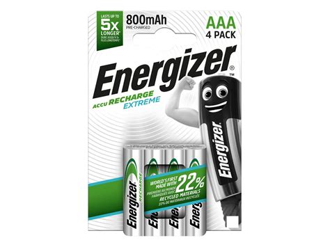 Energizer Aaa 800mah Recharge Extreme Rechargeable Batteries 4 Pack