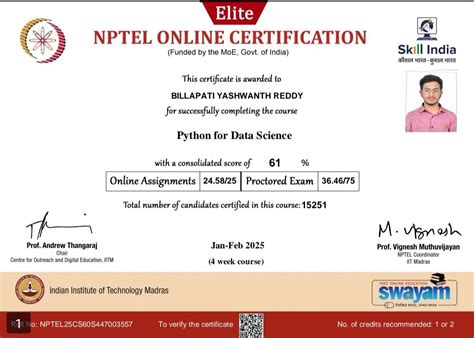 Datascience Python Nptel Dataskills Learning Datasciencewithpython Yashwanth Reddy