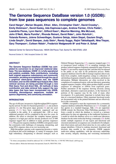 Pdf The Genome Sequence Database Version 10 Gsdb From Low Pass