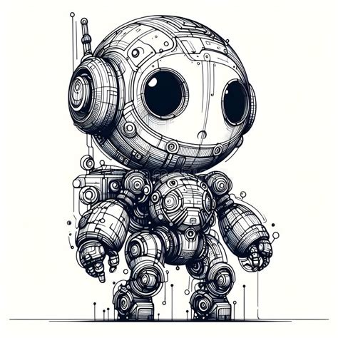 Minimal Drawing Of A Cute Sci Fi Robot Design Stock Illustration