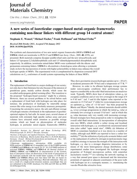 Pdf A New Series Of Isoreticular Copper Based Metal Organic Frameworks Containing Non Linear