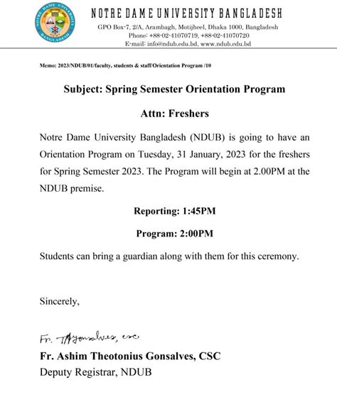 Spring Semester Orientation Program Notre Dame University Bangladesh