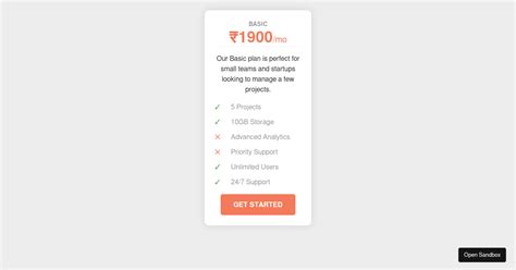 Pricing Card Solution Codesandbox