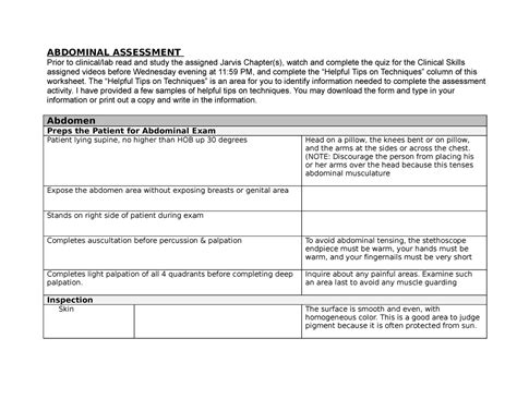 Abdominal Assessment Abdominal Assessment Prior To Clinicallab Read